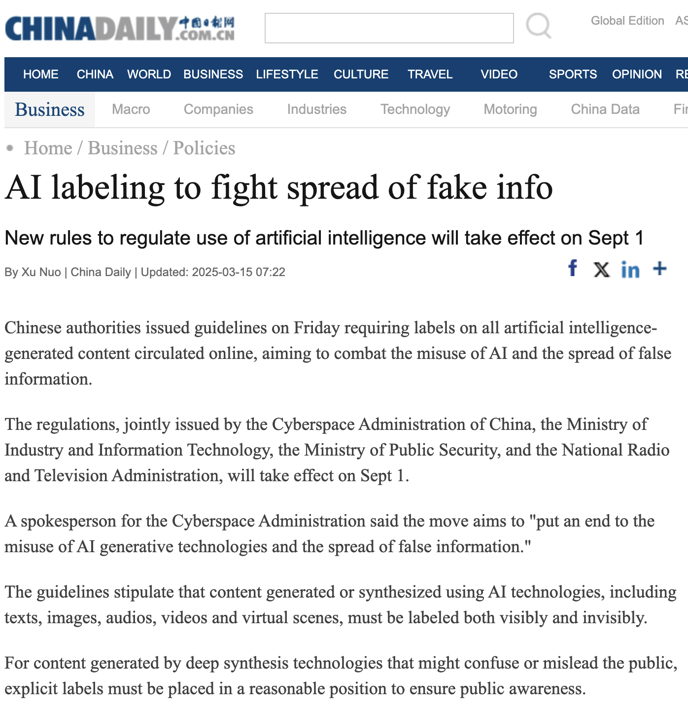 China and Spain introduce requirements on labelling of AI-generated ...